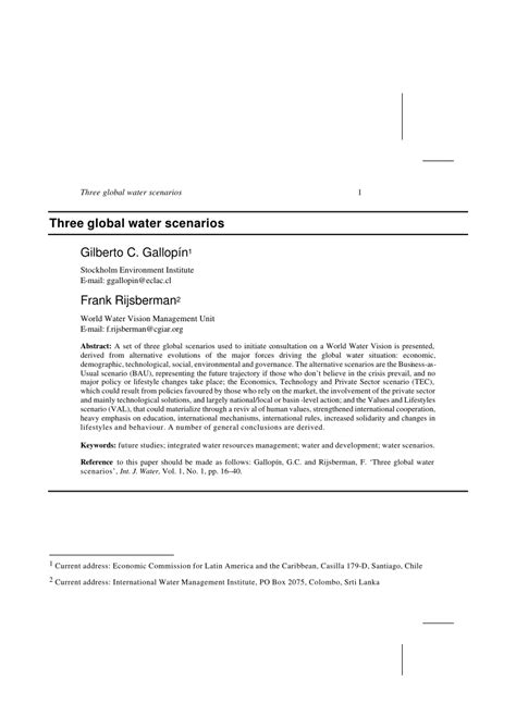 Pdf Three Global Water Scenarios