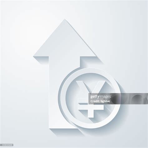 Yen Increase Icon With Paper Cut Effect On Blank Background High Res