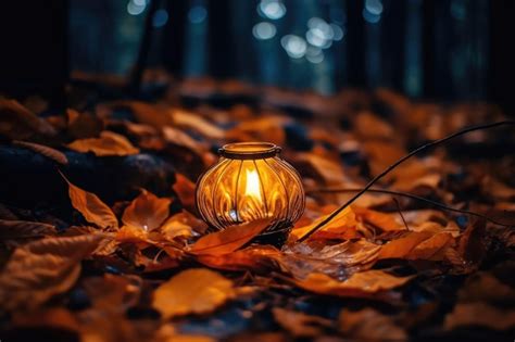 Premium Photo Glowing Lantern Amidst Autumn Foliage