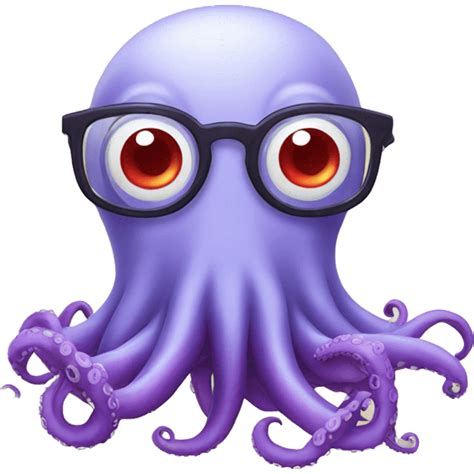 Red Cartoon Octopus Thinking With Glasses Emoji Ai Emoji Generator