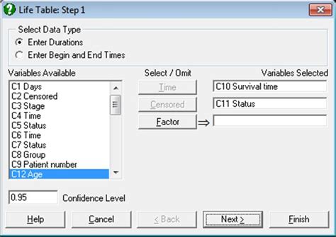 Unistat Statistics Software Survival Variable Selection