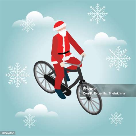 자전거에 산타 클로스입니다 3 차원 Isometric 벡터 일러스트 레이 션 플랫 거리에 대한 스톡 벡터 아트 및 기타 이미지
