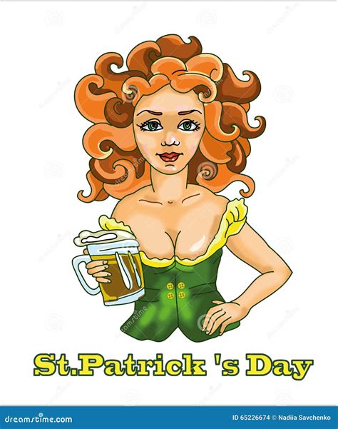 St Patrick S Day Woman With Beer With Red Hair Stock Vector Illustration Of Beer Dark