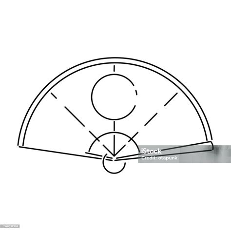 일본 신도 종이 행사 손 팬 벡터 일러스트 레이 션 단순화 된 여행 아이콘입니다 의식 부적 부처님 신사 등이 있습니다 중국 아시아 전통 기호입니다 선 스케치 현실적인 요소