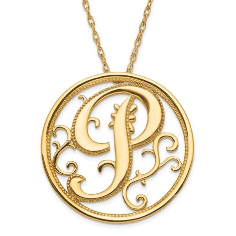 Sterling Silver Gold Tone Fancy Letter P Intial Circle Necklace