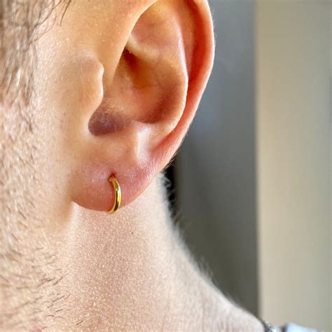 Mens Earrings 18k Gold Mens Hoop Earring 8mm Tiny Huggie Earrings