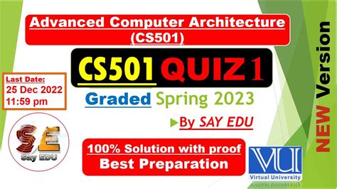 Cs501 Quiz 1 Spring 2023 Advanced Computer Architecture Say Edu