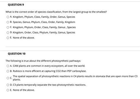 Solved Question 9 What Is The Correct Order Of Species