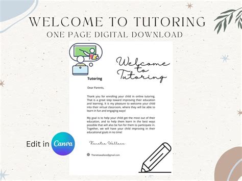 Welcome To Tutoring Letter Digital Template Email Template Etsy