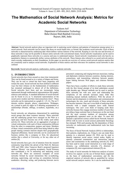 The Mathematics Of Social Network Analysis Metrics For Academic Social