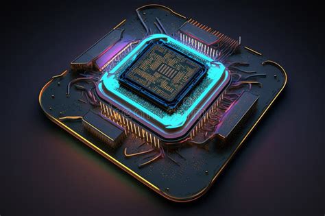 Electronic Circuit Board Close Up Glowing Microchip In Macro Futuristic Circuit Concept