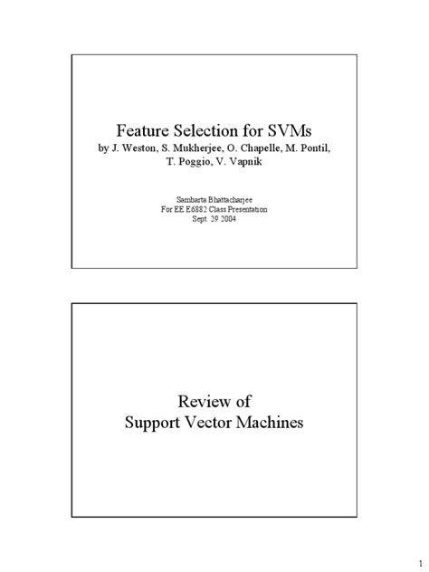 Feature Selection For Svms By J Weston S Mukherjee O Chapelle M Pontil T Poggio V