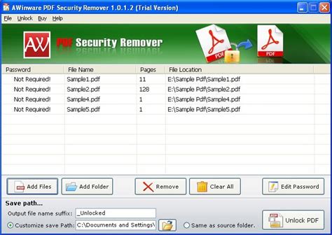 Remove Pdf Security Password Main Window PDF Security Remover