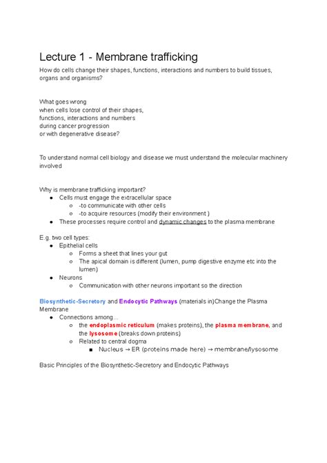 BIO UTSG Term Lecture Notes Lecture Membrane Trafficking Lecture Membrane