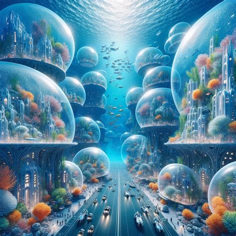 Innovative Underwater City With Bubbles And Marine Wonders