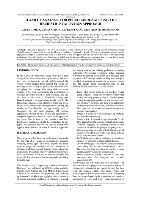 Pdf Ui And Ux Analysis For Pedulilindungi Using The Heuristic Evaluation Approach