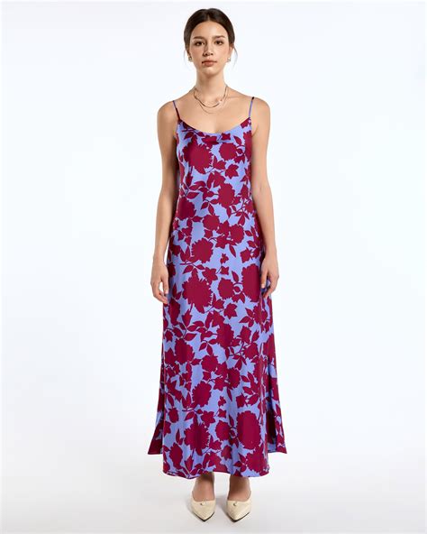 Dress Sixdo G Blue Floral Silk Sleeveless Dress For Women