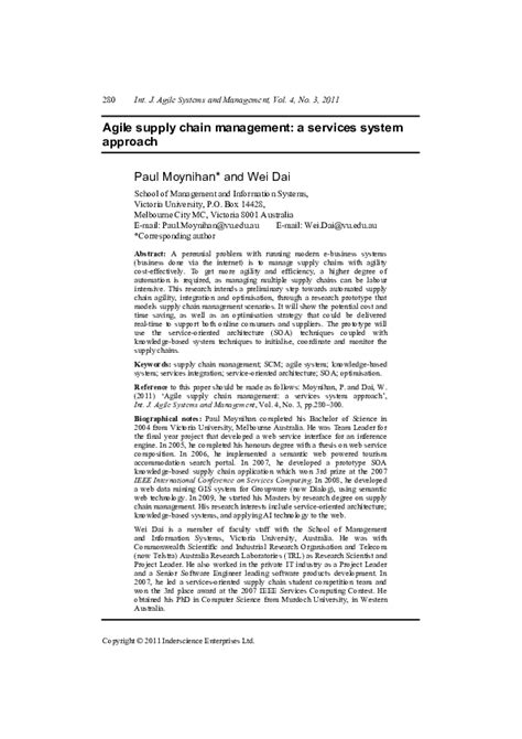 Pdf Agile Supply Chain Management A Services System Approach