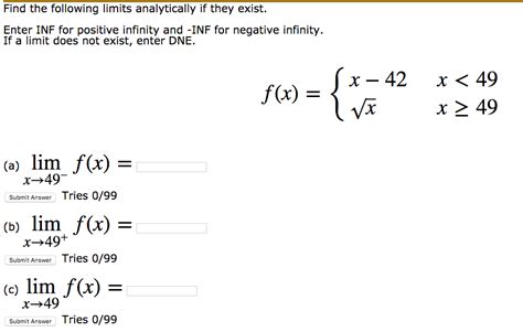 solved find the following limits analytically if they exist