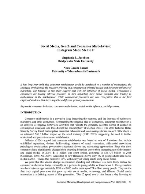 Social Media Gen Z And Consumer Misbehavior Instagram Made Me Do It Pdf