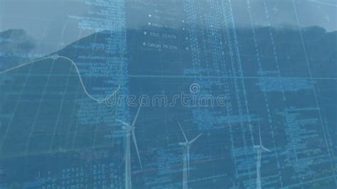 Animation Of Financial Data Processing Over Wind Turbines Stock Video