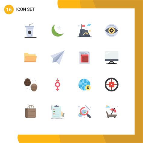 Universal Icon Symbols Group Of 16 Modern Flat Colors Of Beverage Goal Moon Night Business