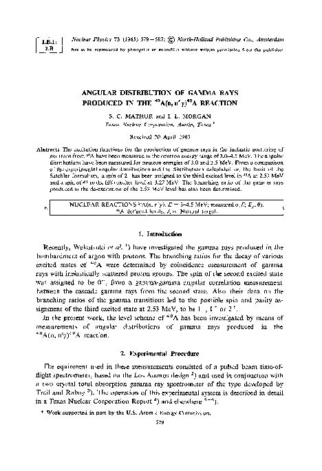 Pdf Angular Distribution Of Gamma Rays Produced In The â ´Â°arnn