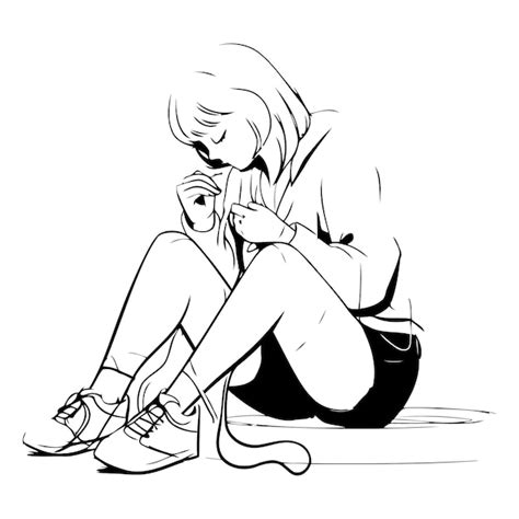 Illustration Of A Sad Girl Sitting On The Floor And Crying Premium Ai