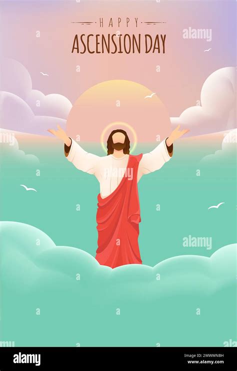 Happy Ascension Day Design With Jesus Christ In Heaven Vector