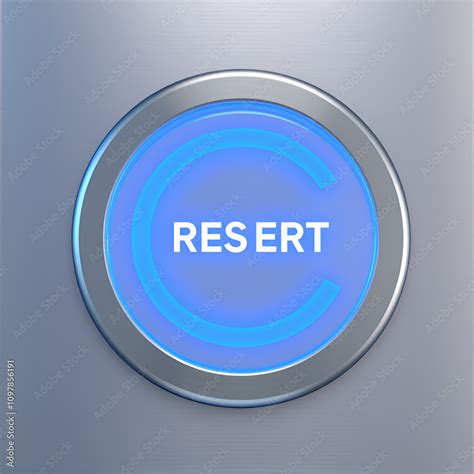 Blue Glowing Restart Button On Metallic Background Rebooting The