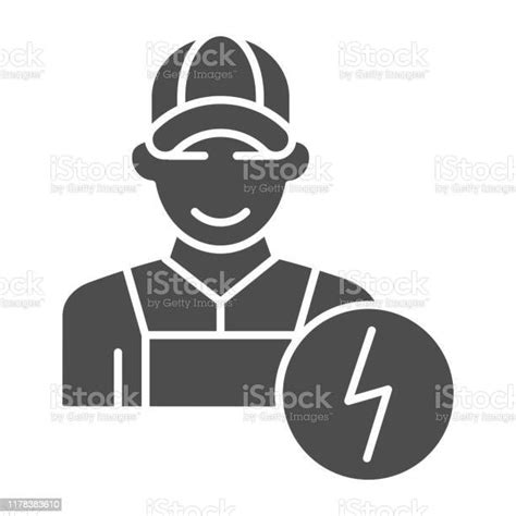 전기 전기 솔리드 아이콘입니다 남자 전기 벡터 그림 흰색에 격리 전기 노동자 문말 스타일 디자인 웹 및 응용 프로그램을 위해 설계 Eps 10 10에 대한 스톡 벡터 아트