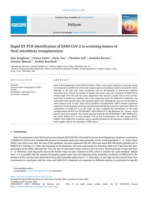 Pdf Rapid Rt Pcr Identification Of Sars Cov 2 In Screening Donors Of Fecal Microbiota