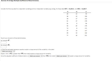 [solved] exercise 15 12 algo multiple coefficient of determination