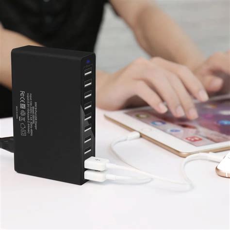 W Port Usb Charging Station Power Adapter Black