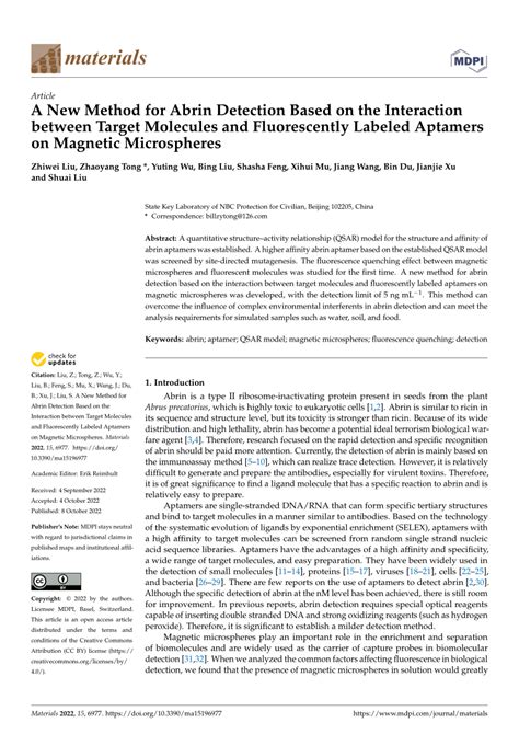 Pdf A New Method For Abrin Detection Based On The Interaction Between Target Molecules And