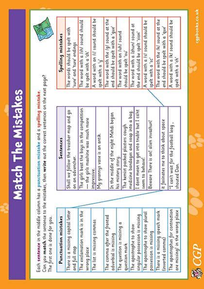 Proofreading — Spelling And Punctuation Errors Matching Activity Year 5 Cgp Plus