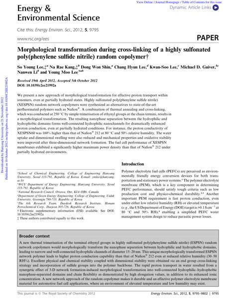 Pdf Morphological Transformation During Cross Linking Of A Highly Sulfonated Poly Phenylene