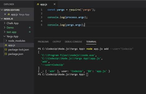 Run Nodejs With Command Line Arguments Yargs Npm Module