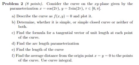 Solved Problem Points Consider The Curve On The Chegg Com