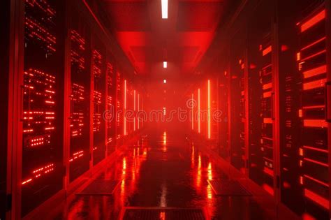 Shot Of Data Center With Multiple Rows Of Fully Operational Server Racks Neural Network Ai
