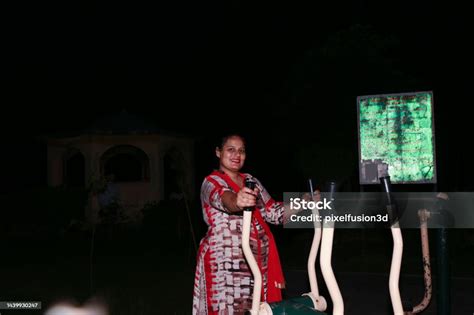 공원에서 야외에서 건강 보행기 체육관 기계에서 운동하는 인도 여성 30 34세에 대한 스톡 사진 및 기타 이미지 30 34세 가정 생활 개발 도상국 Istock