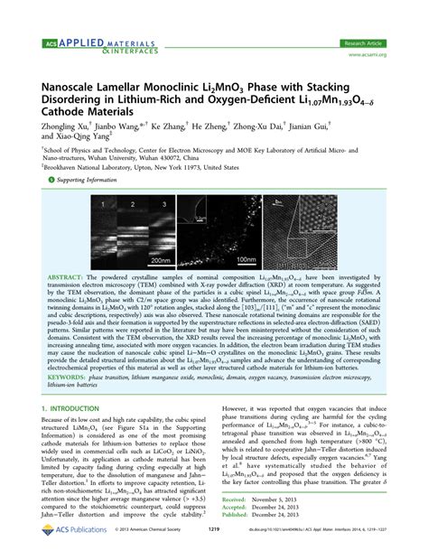 Pdf Nanoscale Lamellar Monoclinic Li 2 Mno 3 Phase With Stacking