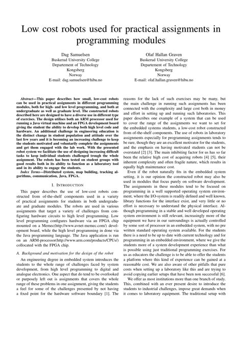 Pdf Low Cost Robots Used For Practical Assignments In Programming Modules