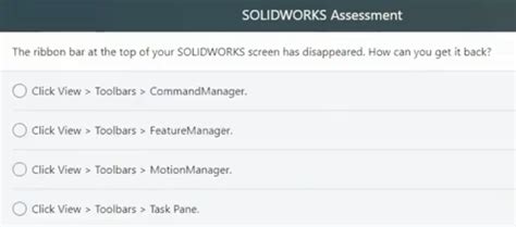 Solved Solidworks Assessment The Ribbon Bar At The Top Of