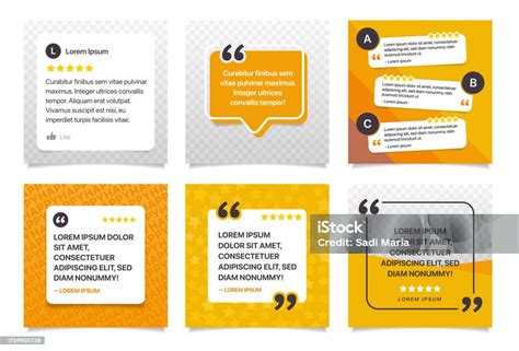 편집 가능한 고객 리뷰 소셜 미디어 템플릿 노란색 소셜 미디어 평가 템플릿 세트 0명에 대한 스톡 벡터 아트 및 기타 이미지