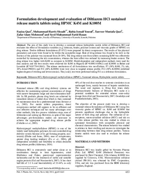 Pdf Formulation Development And Evaluation Of Diltiazem Hcl Sustained
