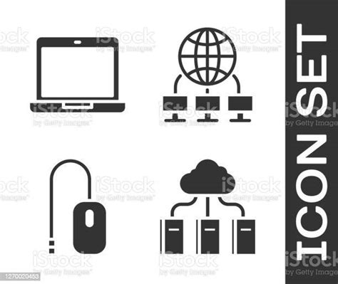 클라우드 또는 온라인 라이브러리 랩톱 컴퓨터 마우스 및 컴퓨터 네트워크 아이콘을 설정합니다 벡터 노트북에 대한 스톡 벡터 아트 및 기타 이미지 Istock