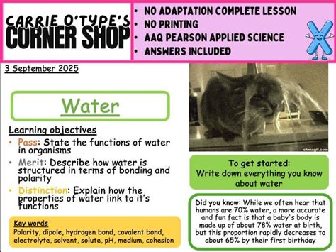 Structure And Function Of Water Aaq Pearson Applied Science Teaching Resources