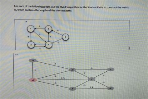 Solved For Each Of The Following Graph Use The Flyods