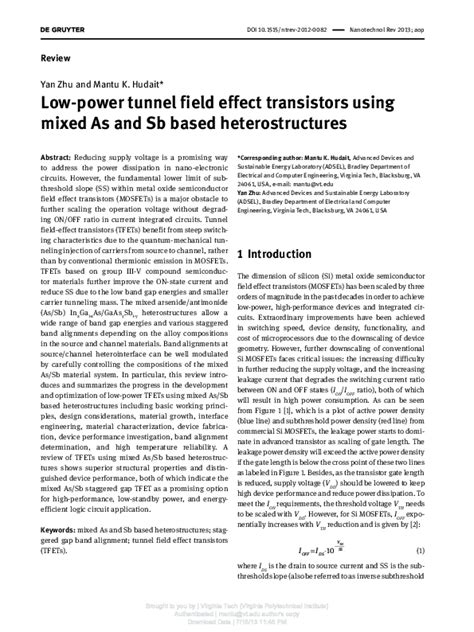pdf low power tunnel field effect transistors using mixed as and sb based heterostructures